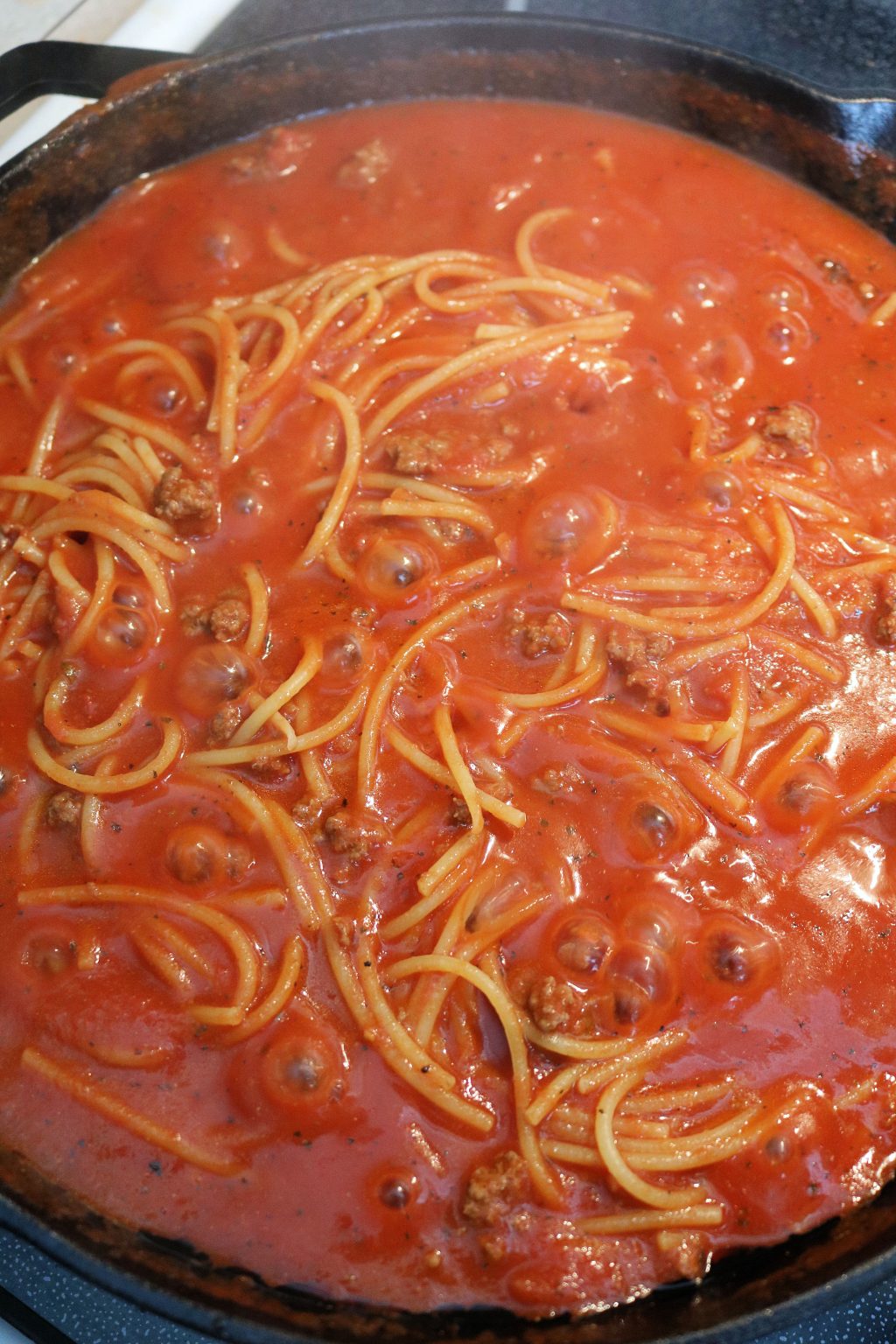 Cast Iron Skillet Spaghetti with Cream Cheese - Kindly Unspoken